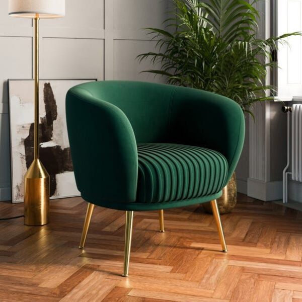 Ophelia Gold-Leg Velvet Chair – Pleated Accent Chair